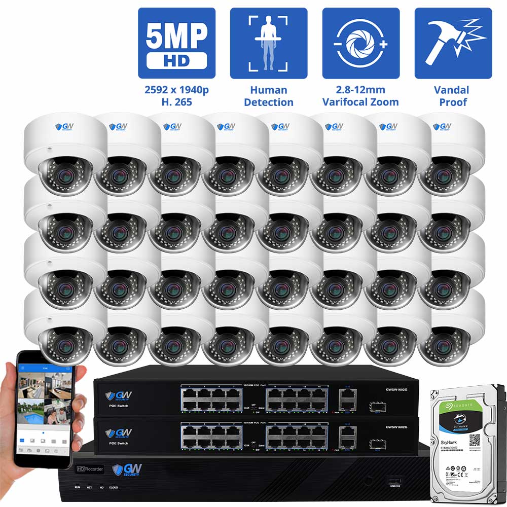 32 Channel NVR Security Camera System with 32 * 5MP IP Dome 2.8-12mm ...