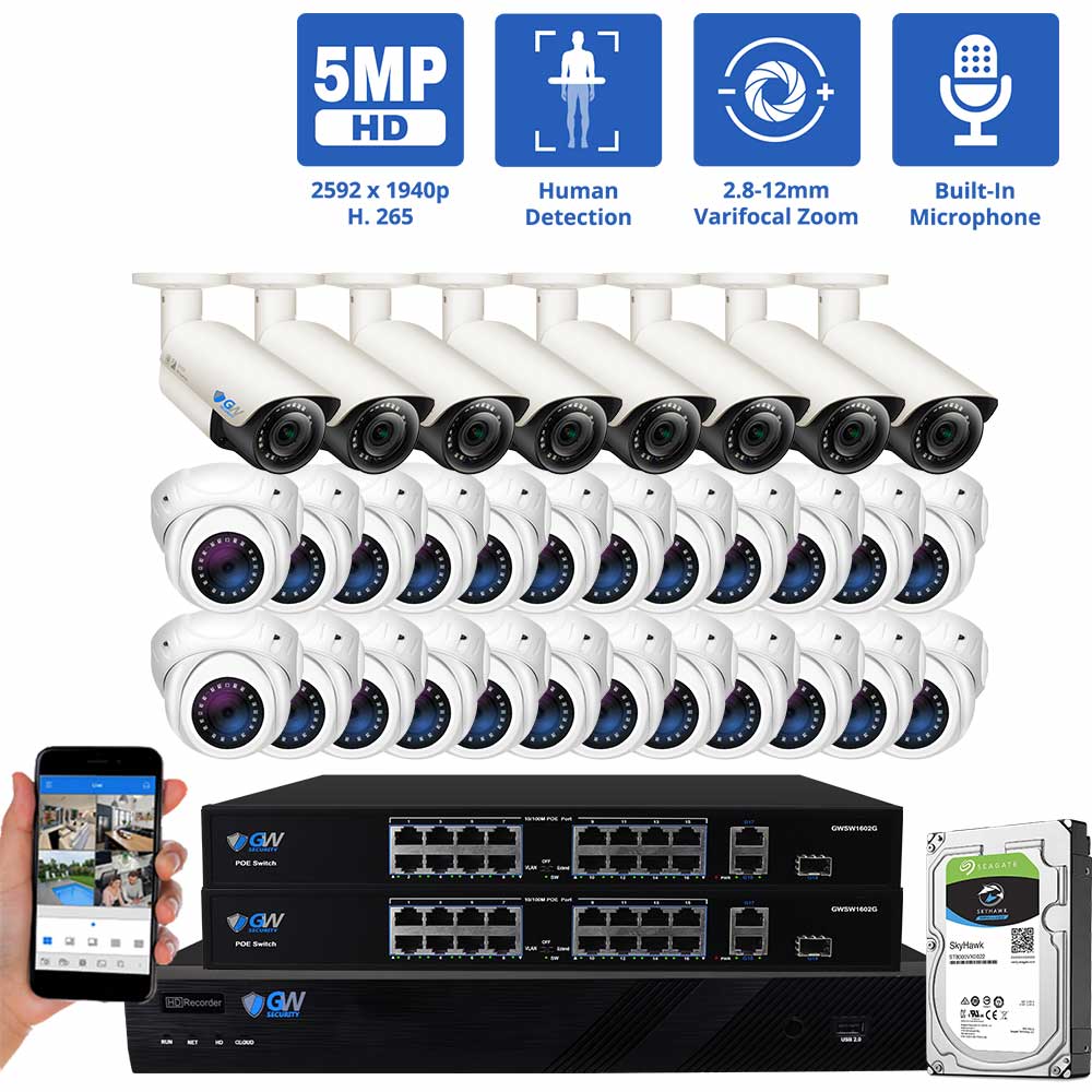 32 Channel NVR Security Camera System with 24 * 5MP IP Turret 2.8mm ...