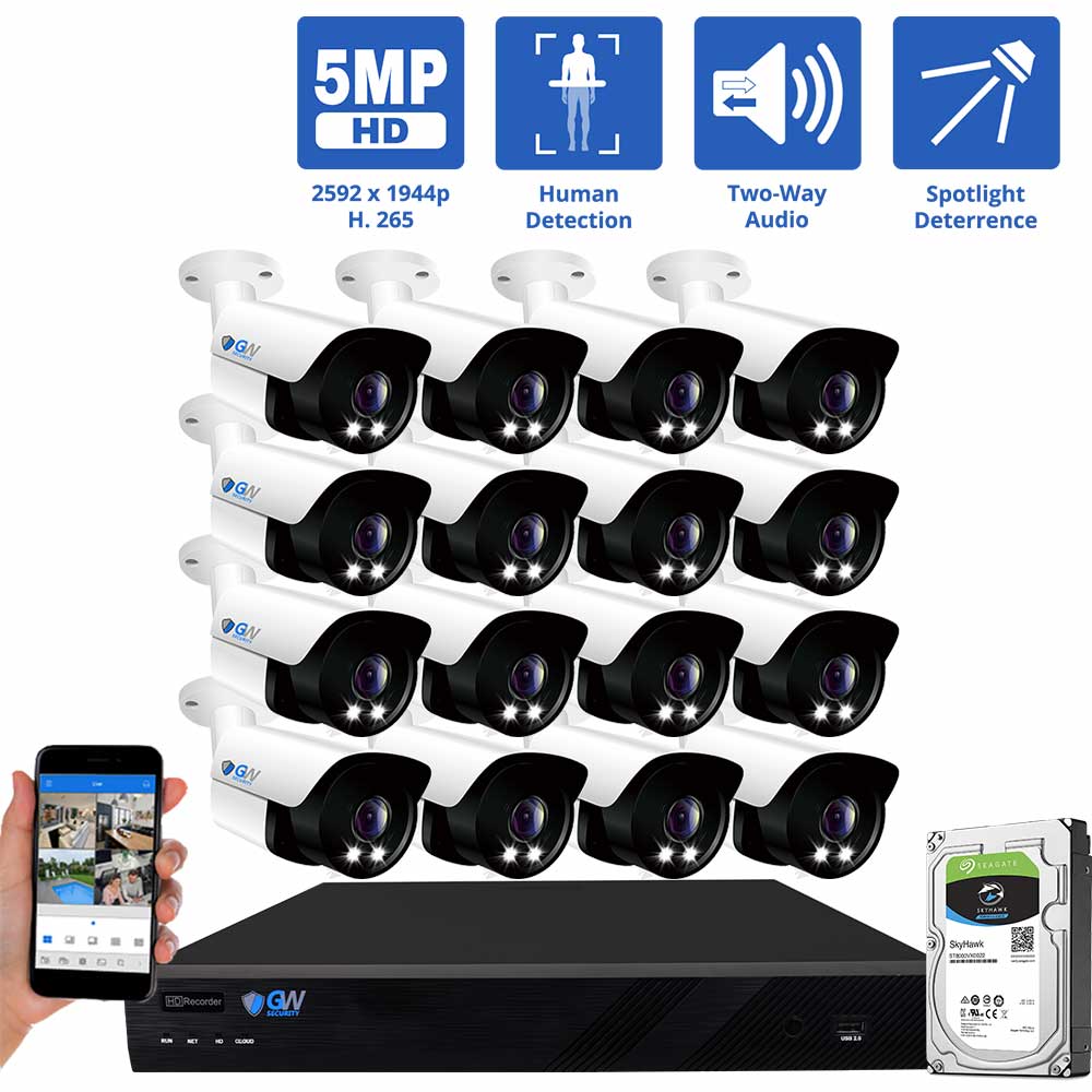16 Channel NVR Security Camera System with 16 * 5MP IP Bullet 2.8mm ...
