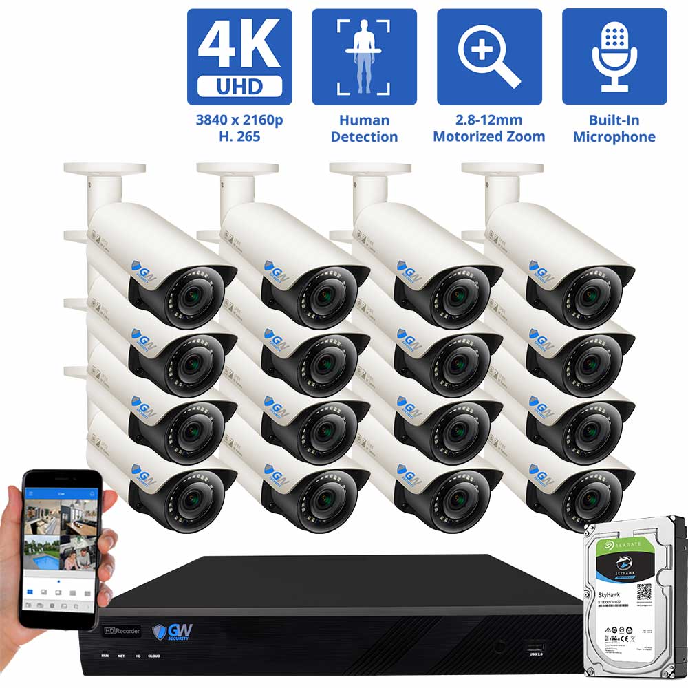 16 Channel NVR Security Camera System with 16 * 8MP IP Bullet 2.8-12mm ...