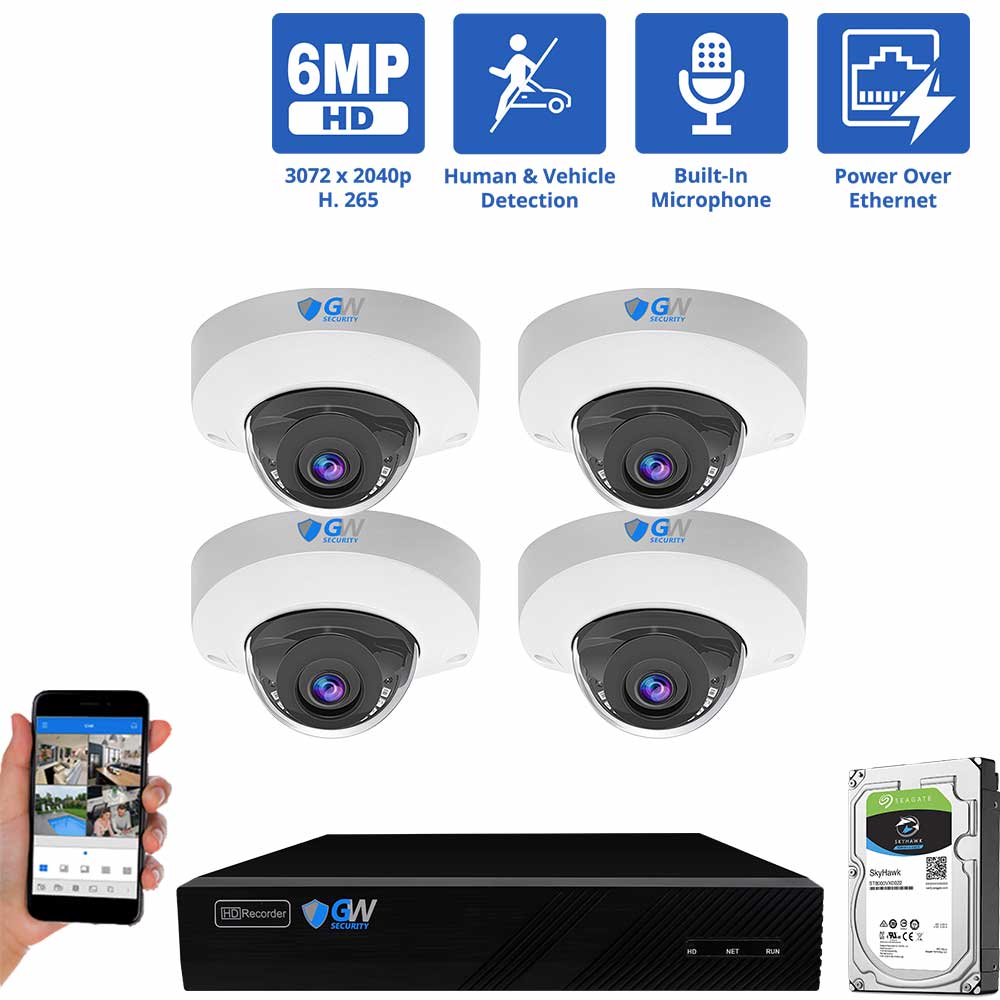 8 Channel NVR Security Camera System with 4 * 6MP IP Mini Dome 2.8mm ...