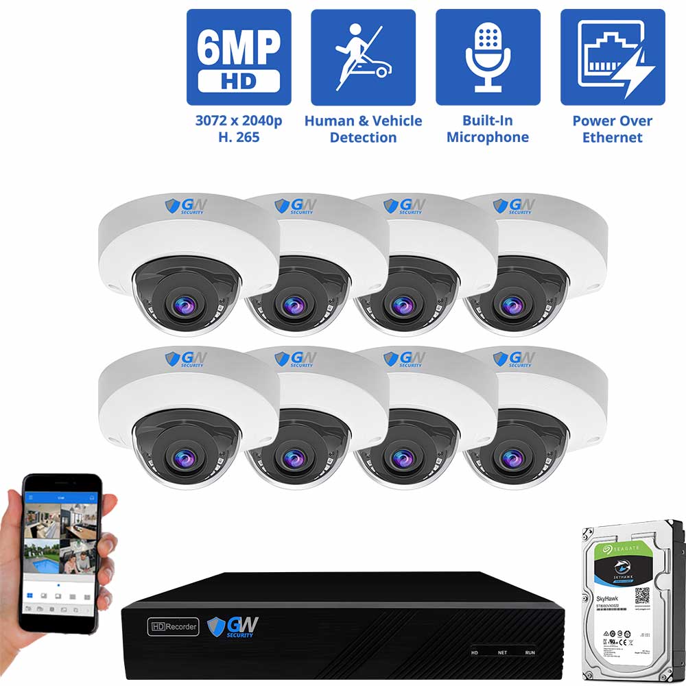 8 Channel NVR Security Camera System with 8 * 6MP IP Mini Dome 2.8mm Fixed Lens Camera, Human ...